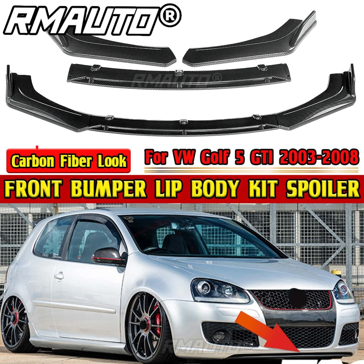 Golf-5-Lip-Carbon-Fiber-Front-Bumper-Splitter-Lip-Spoiler-Chin-Bumper ...