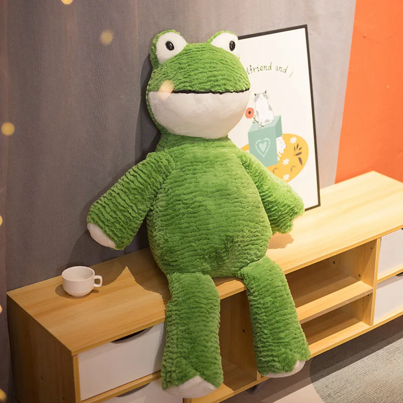 36/58/82CM Furry Frog Doll Stuffed Animal Cute Smiling Frog Plush Toy ...