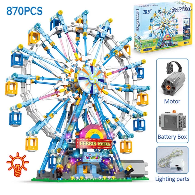 Moc City Rotating Ferris Wheel Building Blocks Diy Electric Bricks With ...