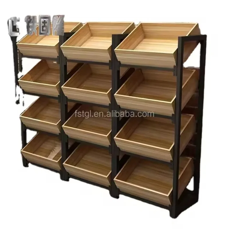 Independent-wooden-fruit-vegetable-bread-and-food-display-shelf-high ...