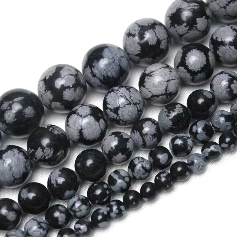 Natural Stone Snowflake Obsidian Alabaster Round Loose Beads For ...