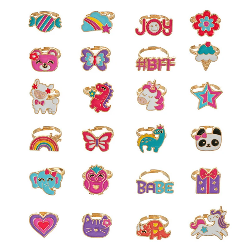 Cartoon-Children-Rings-Korean-Colorful-Animal-Flower-Adjustable-Ring ...