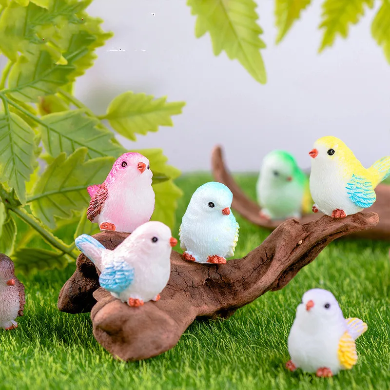 Figurines Miniatures Cute Colorful Bird Micro Landscape Ornaments For ...