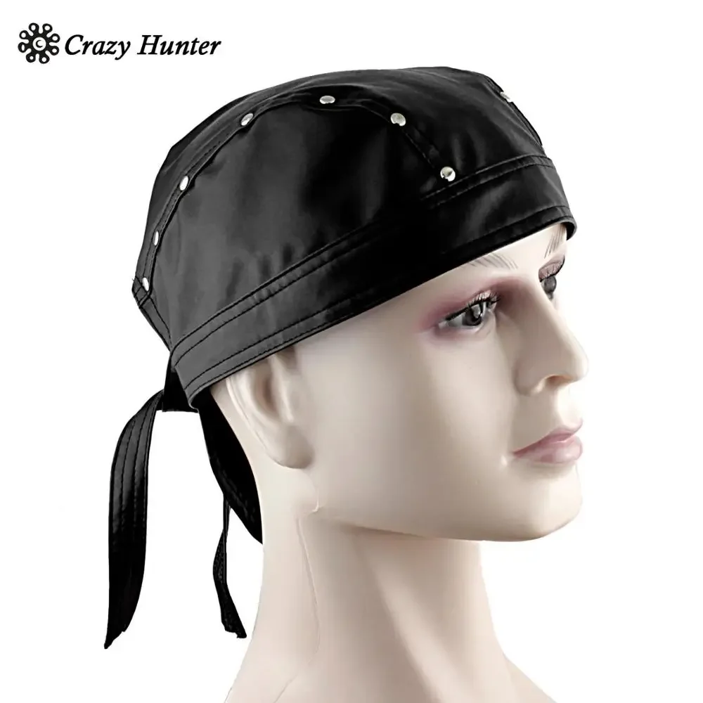 Leather Bandana Biker Doo Do Rag Headwrap Studded Mens Cap Capsmith Du ...