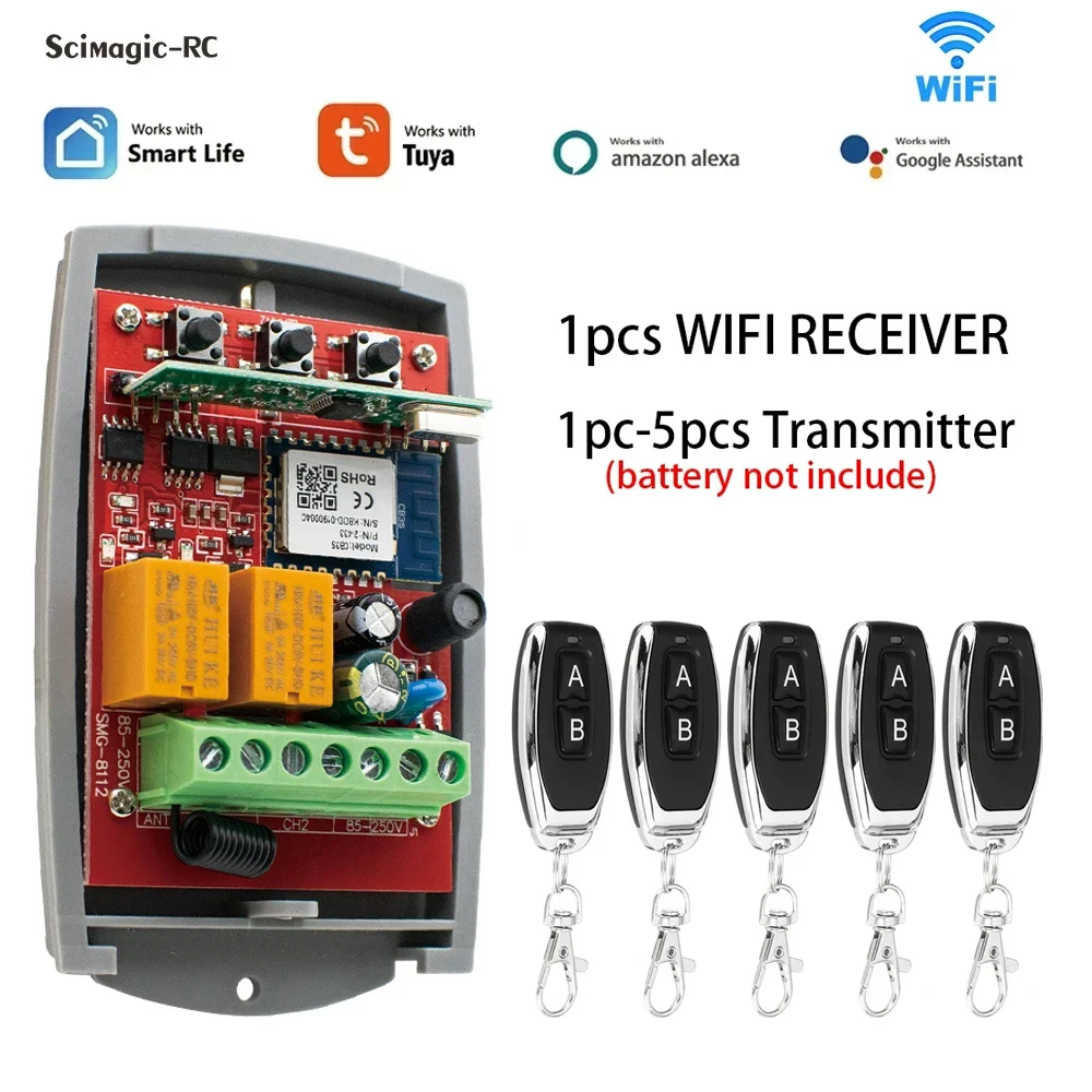 Tuya WIFI Smart Garage Door Opener Gate Opening Receiver 2CH 433 Fixed ...