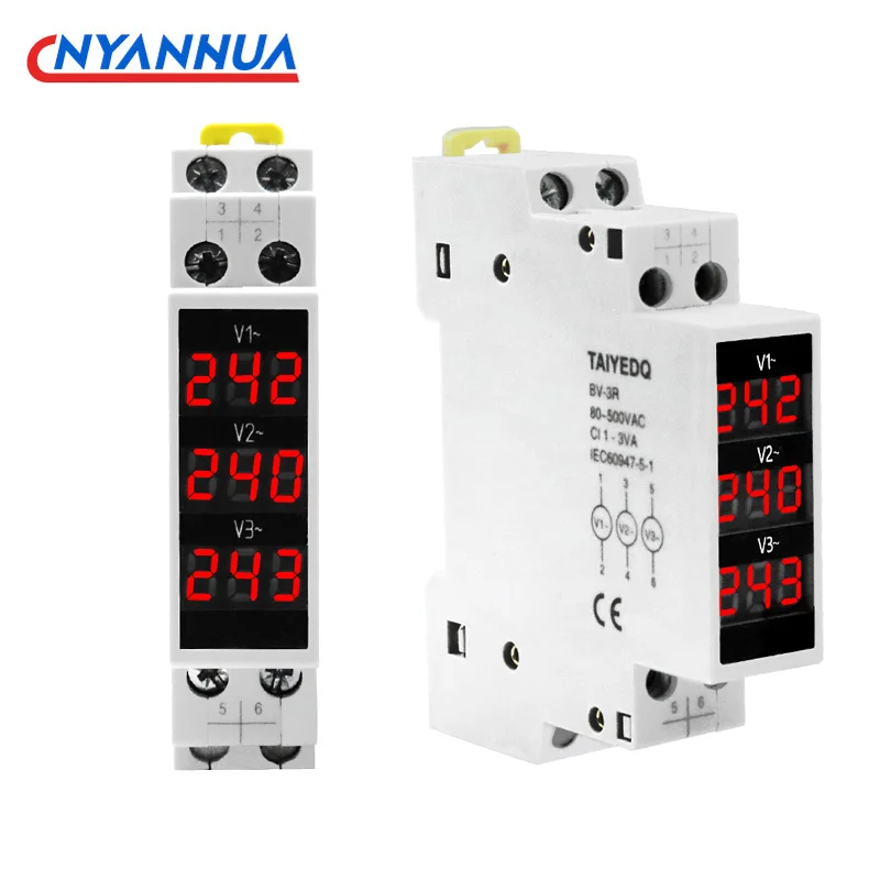 1PC Three-Display Voltmeter Din Rail Three Phase Modular Voltage Meter ...