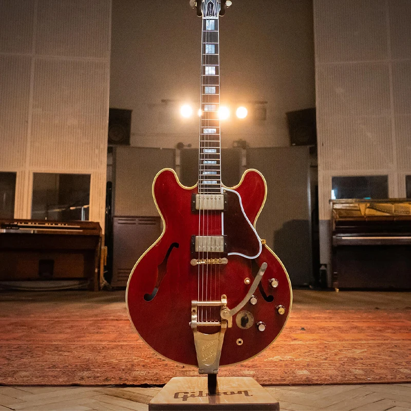 Hollow-body-jazz-electric-guitar-relic-with-aged-paint-gold-parts ...