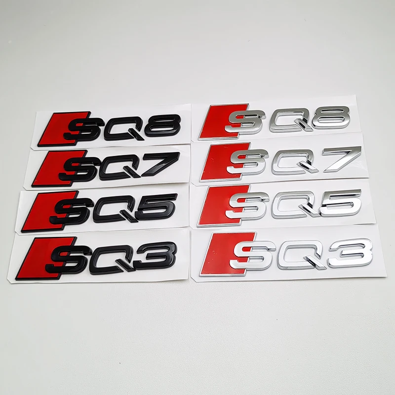 3D ABS Black Audi Logo SQ5 SQ3 SQ8 SQ7 Emblem Letters Sticker Car Rear ...