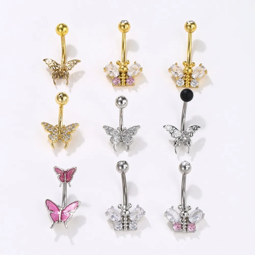 1pc-Umbilical-Ring-Delicate-Butterfly-Navel-Nail-Hollow-Diamond-Zircon ...
