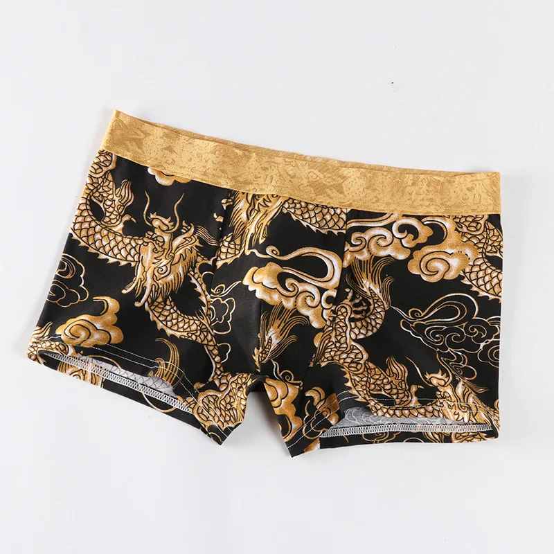 Men'S Panties Summer Gold Dragon Printed Boxer Plus Size Underwear Breathable Boxers Pouch Bulge ...