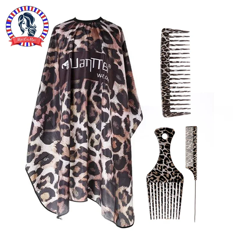 1/2/4PCS Leopard Print Barber Cape with Neck Duster Brush Adjustable ...