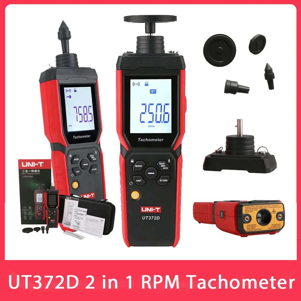 UNI T UT372D 2 in 1 Digital RPM Tachometer Laser Contact & Non Contact ...