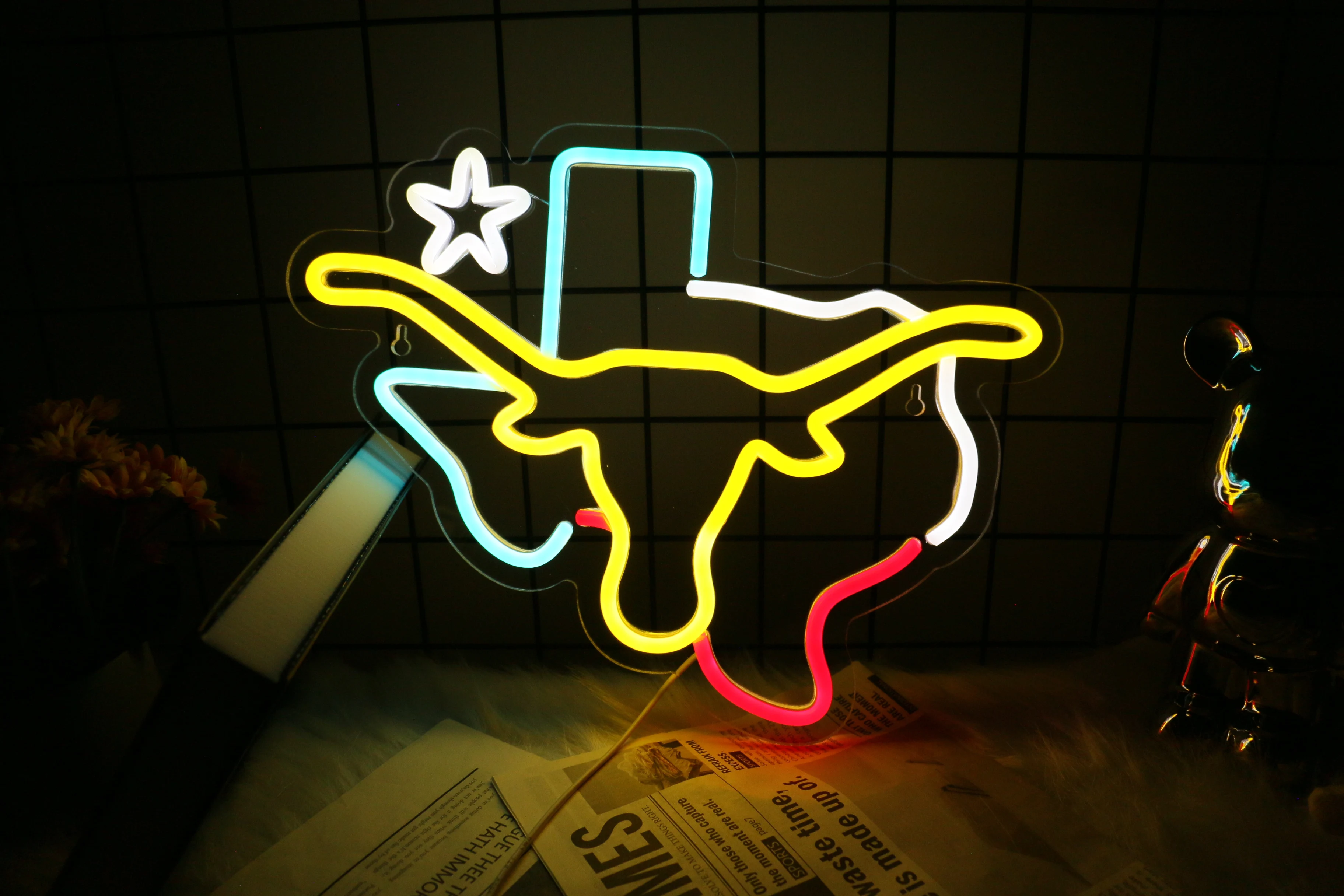 UponRay-Longhorn-Neon-Sign-for-Wall-Decor-USB-Powered-Hanging-Neon-Sign ...