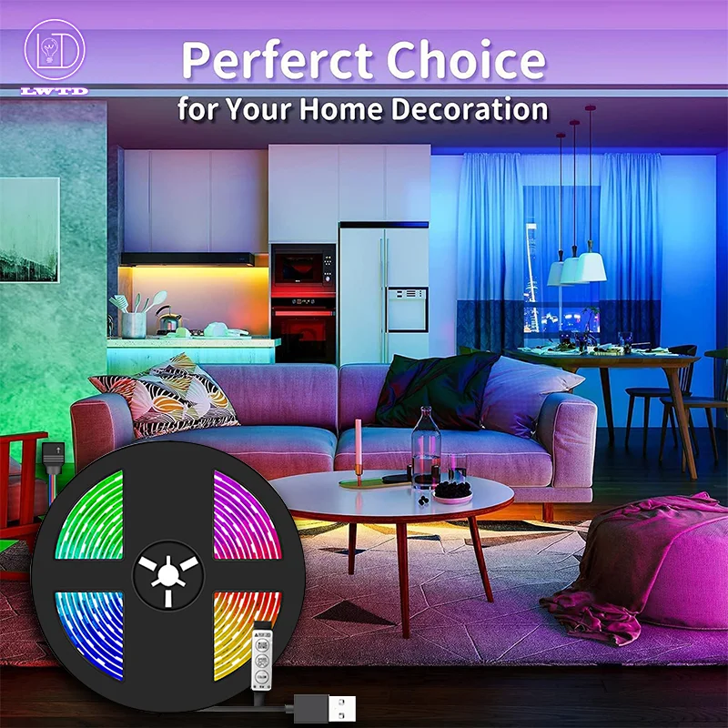 RGB-LED-Strip-Lights-para-sala-de-estar-USB-5050-decora-o-de-diodo-flex ...