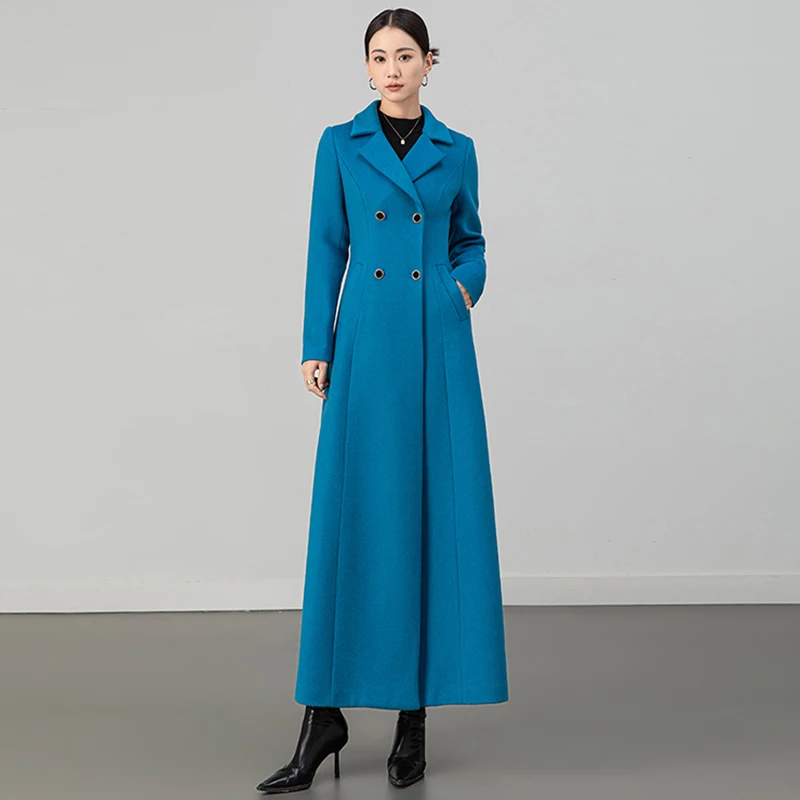 New-Women-Autumn-Winter-Lake-Blue-Woolen-Overcoat-Simplicity-Fashion ...