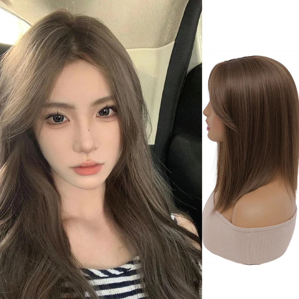 Top-hair-piece-dark-brown-synthetic-heat-resistant-wig-for-sparse-hair ...