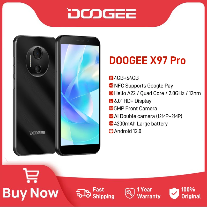 DOOGEE-teléfono inteligente X97 Pro, pantalla HD de 6,0 pulgadas, G25, ocho núcleos, 4GB + 64GB ...