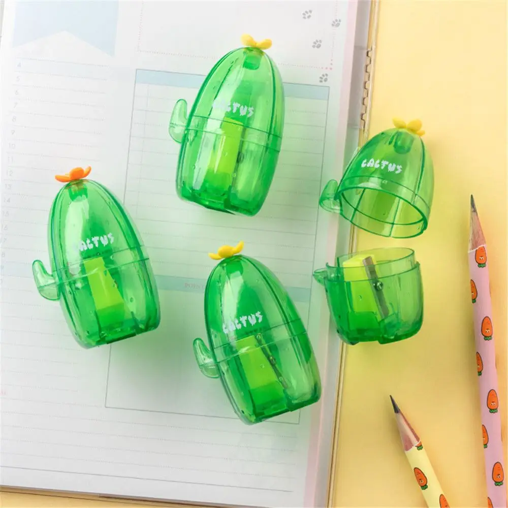 Green-Cactus-Shape-Pencil-Sharpener-for-Kids-Kawaii-Stationery-Pencil ...
