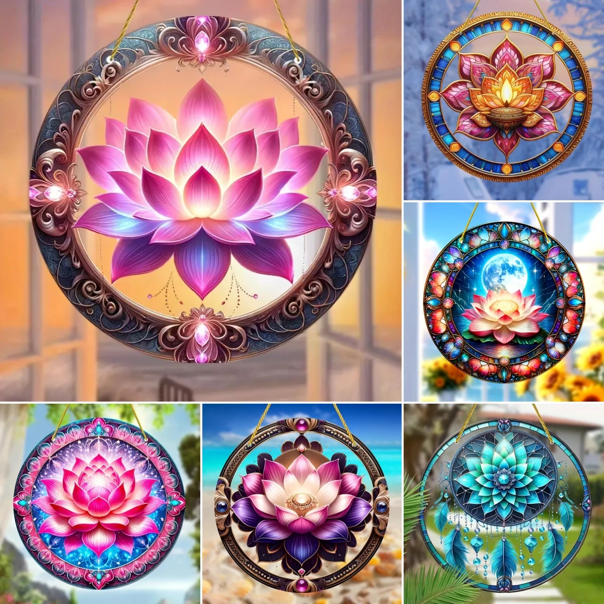 Lotus Sun Catcher,lotus Flower Acrylic Round Sign Translucent Stained ...