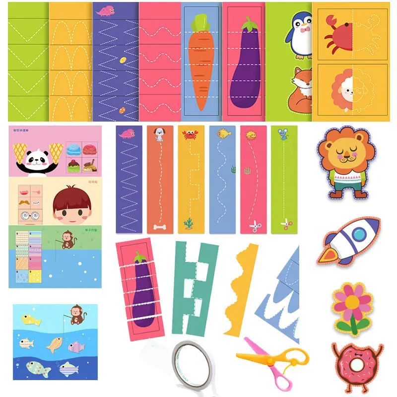 Preschool Cutting Pasting Cut Lines Fruits Animals Paper Projects Kids ...