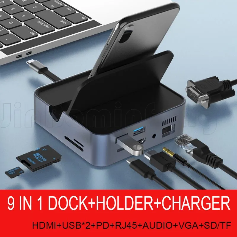 Type C Docking Station Smartphone Laptop Hub To Hdtv 4k Vga Rj45 Tf Sd ...