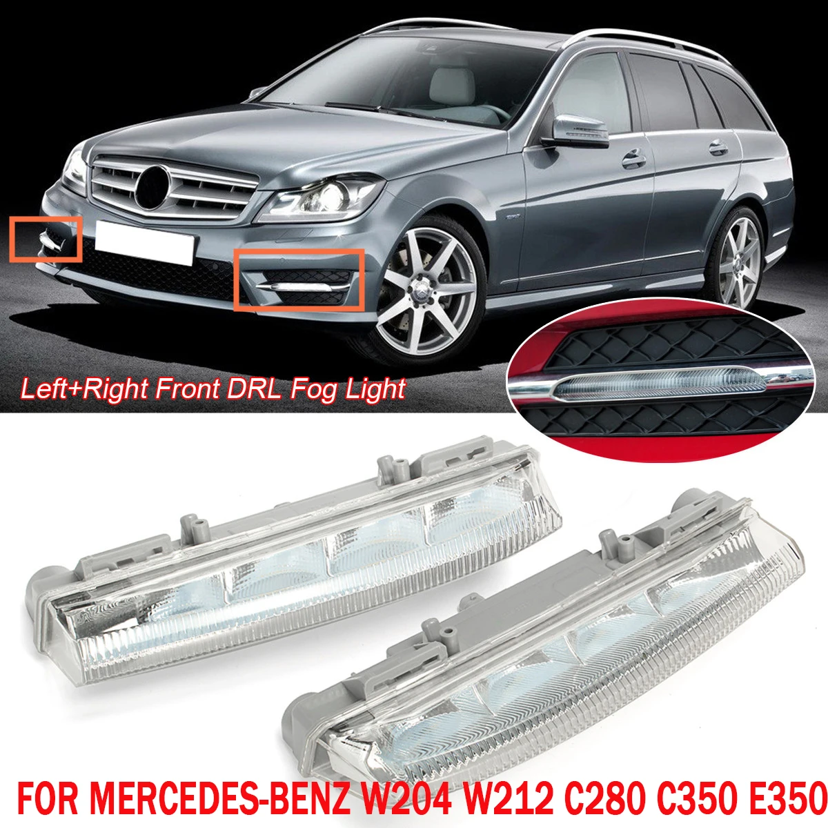 12V-Car-Front-LED-DRL-Daytime-Running-Lamp-Fog-Light-For-Mercedes-Benz ...