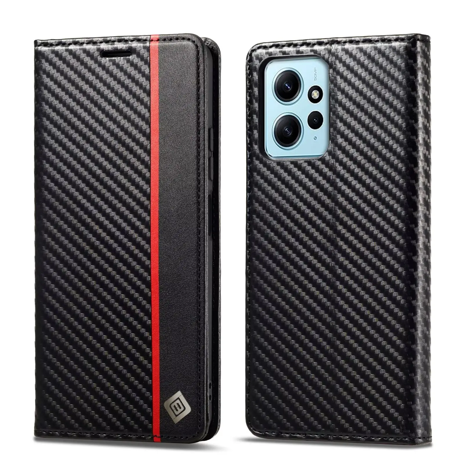 Carbon Fiber Magnetic Wallet Case For Xiaomi Redmi Note 12 12S Note12 ...
