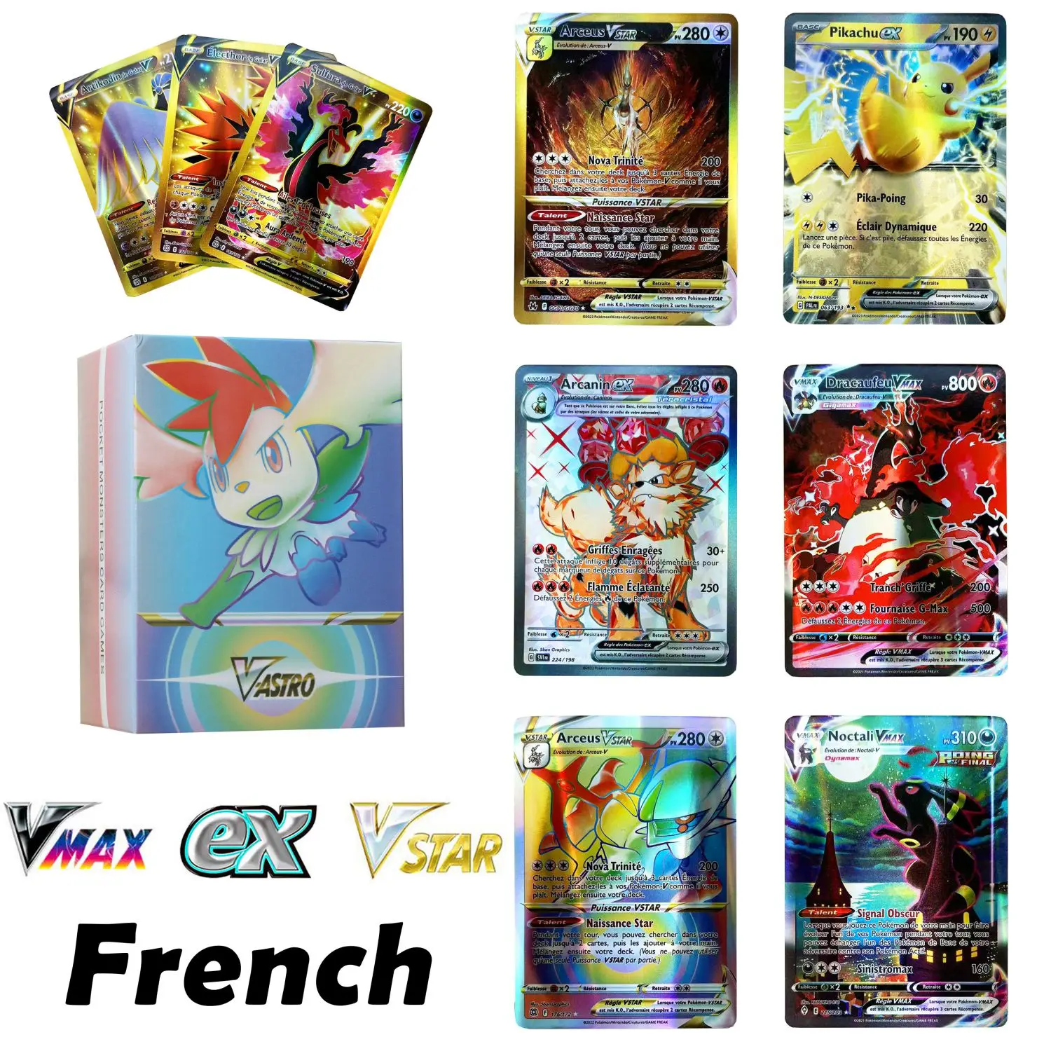 Pokemon-Cards-in-French-Letters-Pikachu-Arceus-Charizard-Terastal-ex ...