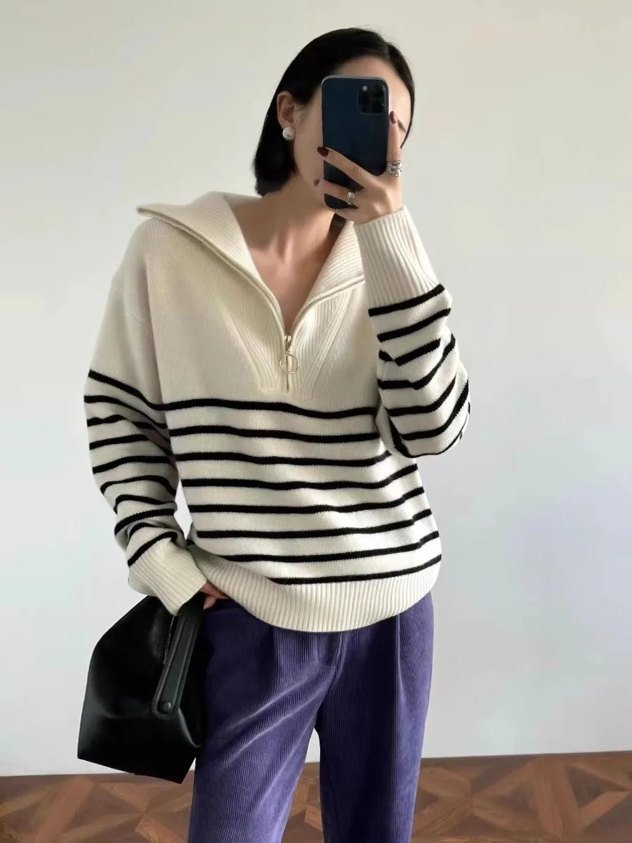 Pull-col-roul-zipp-ray-pour-femme-100-cachemire-revers-bas-classique ...