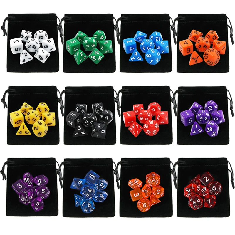 7pc/lot DND Dice Set with Velvet Dice Bag D4,D6,D8,D10,D10%,D12,D20 ...