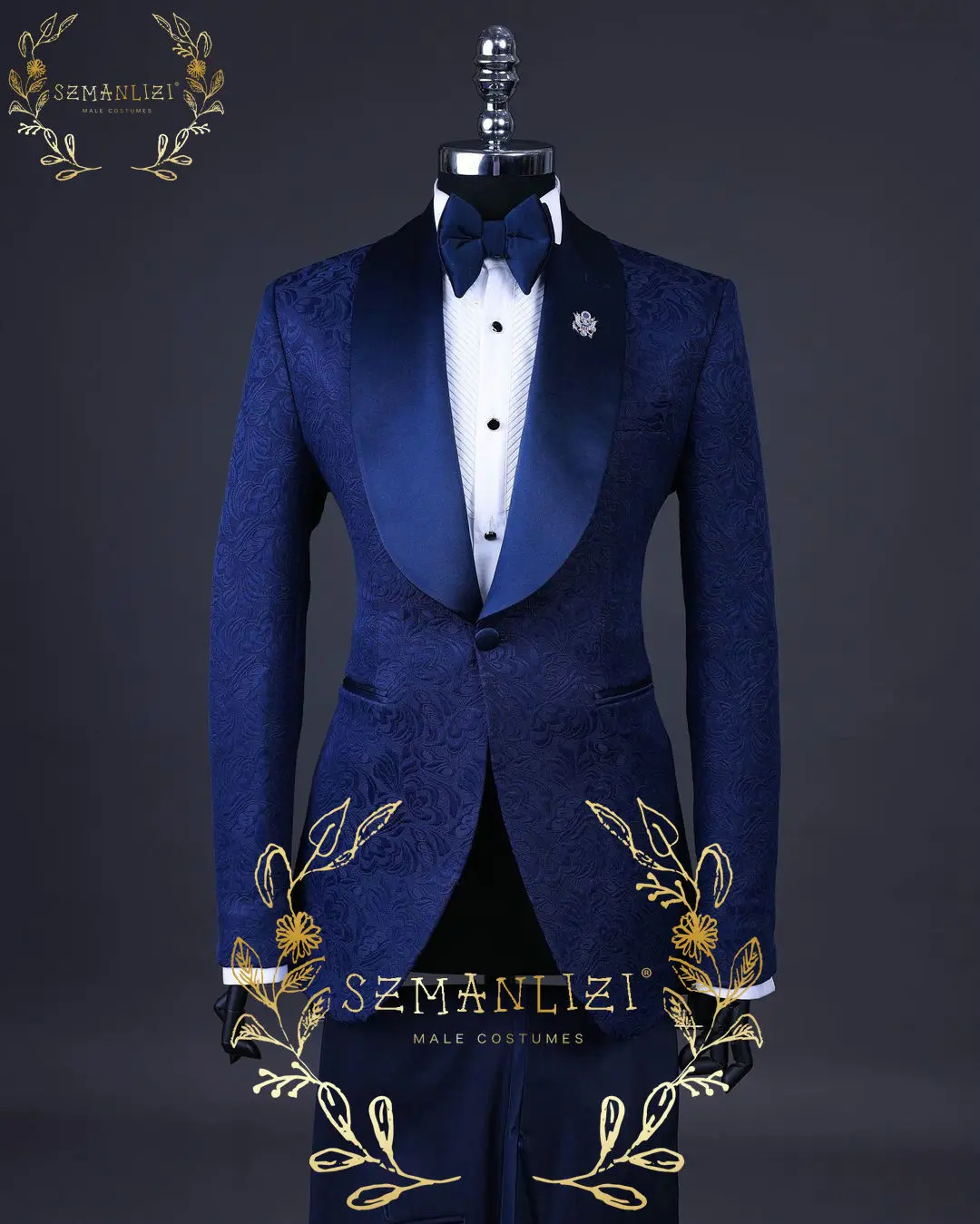 Tailor-Made-Men-Suit-2-Pieces-Classic-Navy-Blue-Jacquard-Wedding-Suit ...