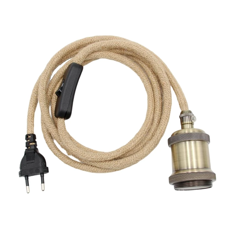 Vintage Style Hemp Cord Covered Power Cord With Europe Plug Switch And ...