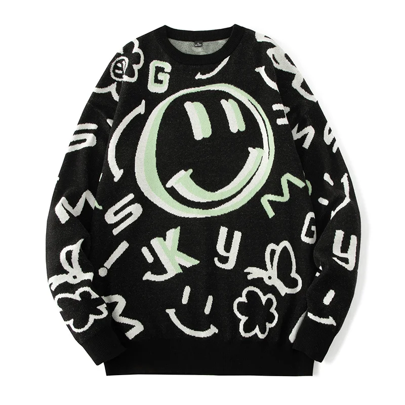 Harajuku Men Winter SMiley Face Vintage Sweaters Pullover Mens O Neck ...