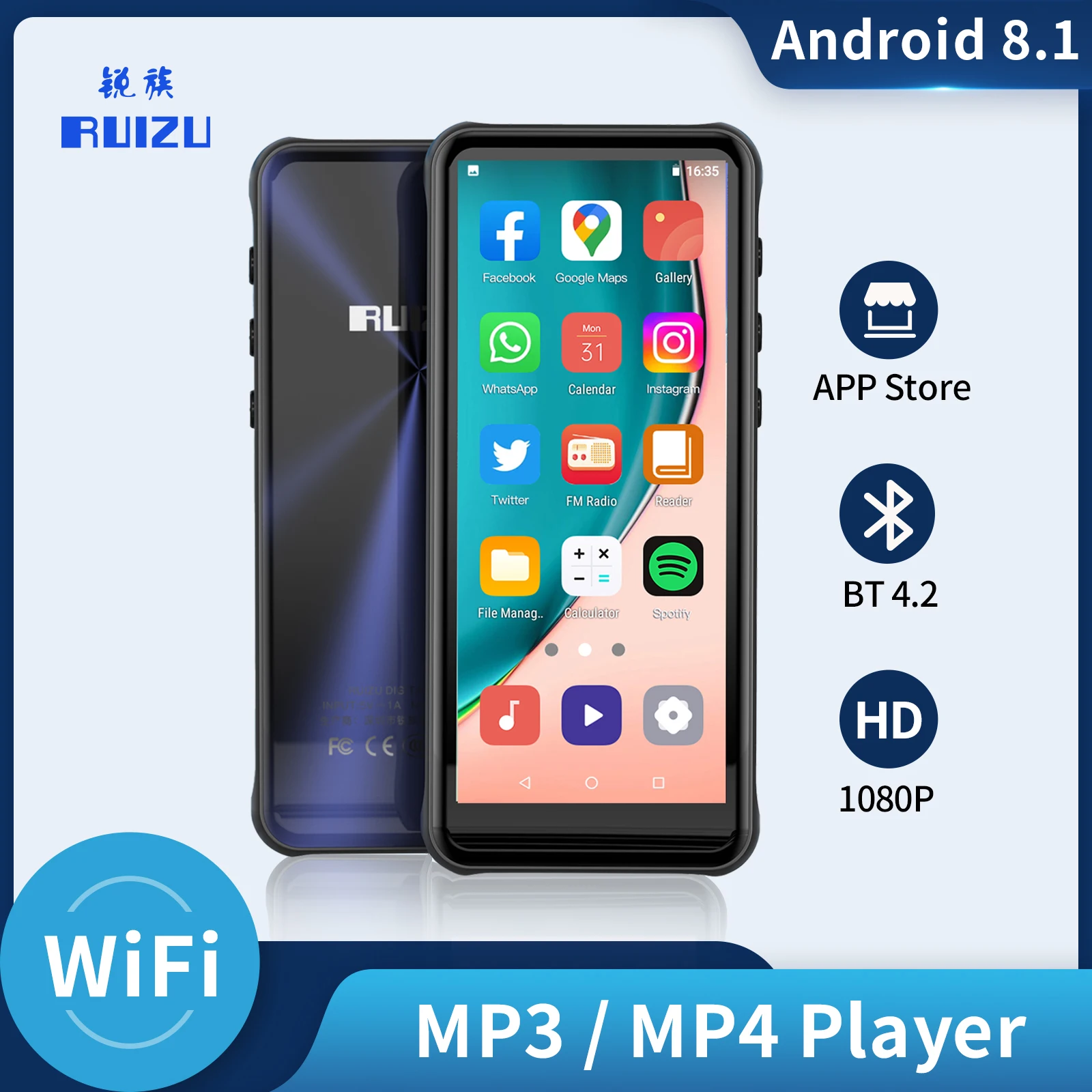 RUIZU-Z80-Android-WiFi-MP4-MP3-Music-Player-With-Bluetooth-Full-Touch ...