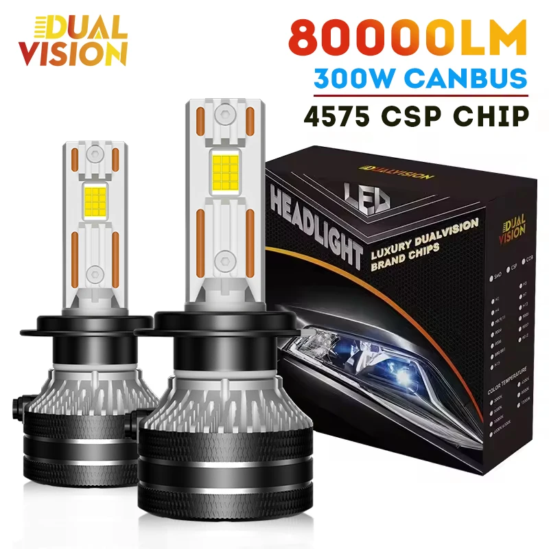 K6C H7 H4 LED 80000LM Headlights Bulb Canbus 6000K H1 H4 9012 HIR2 H8 ...