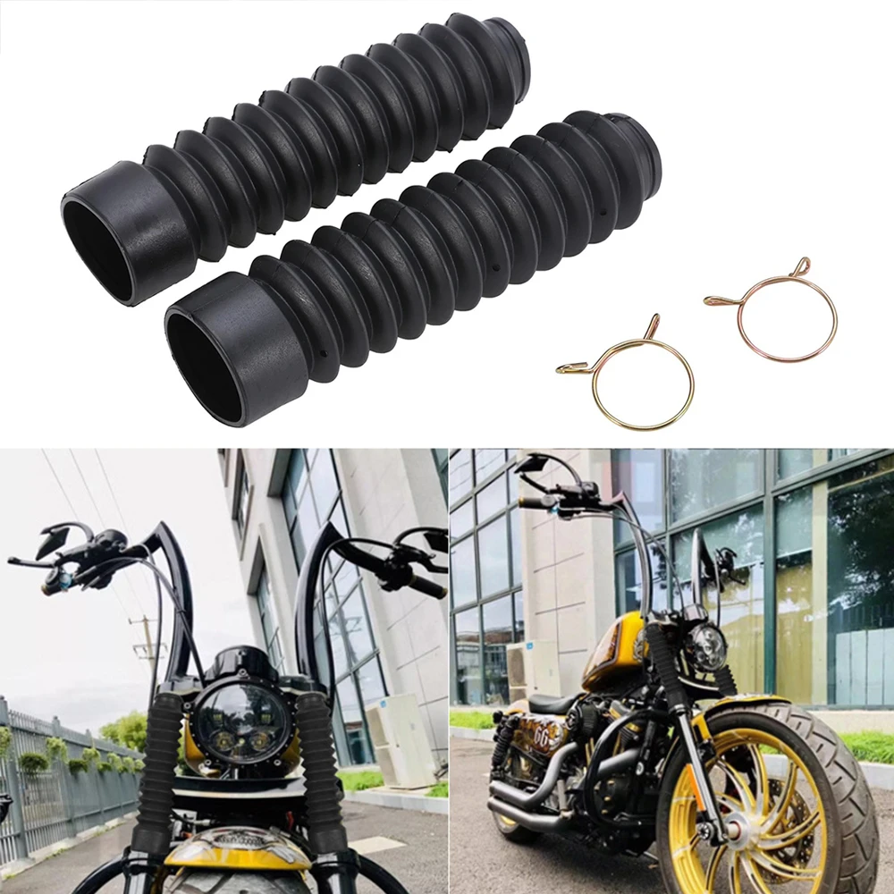 Motorcycle Front Fork Cover Gaiters Boots Shock Black Rubber Protector ...