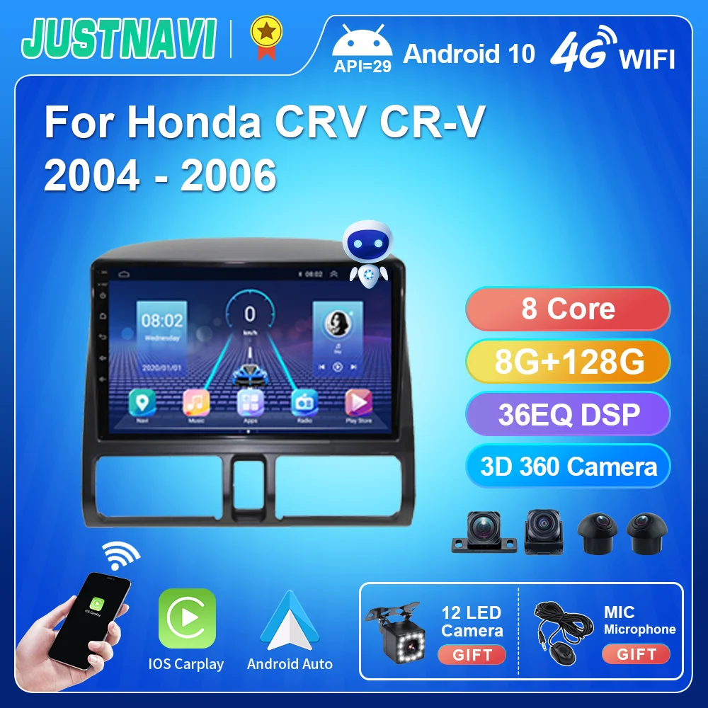 JUSTNAVI 4G Car Radio For Honda CRV CR V 2004 2006 GPS Navigation Android Auto Multimedia Video ...