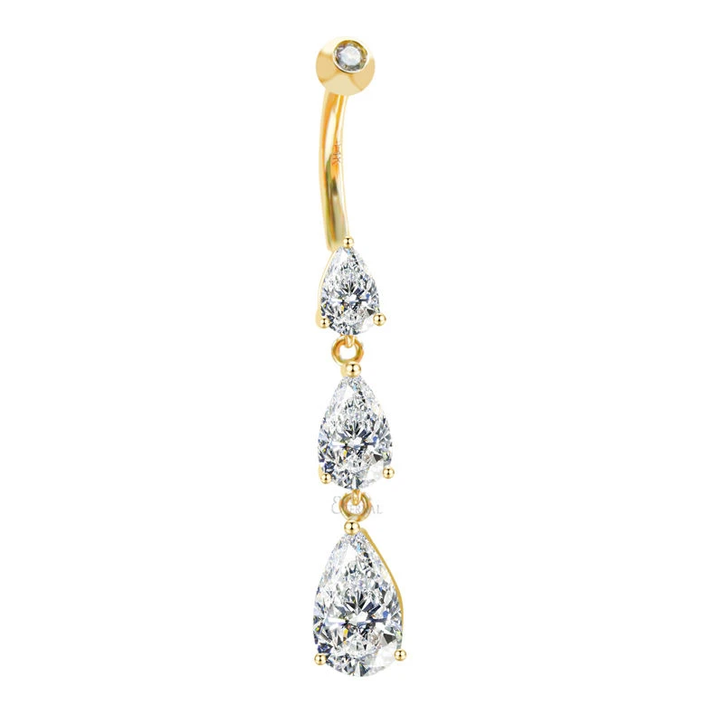 Et 14k Solid Gold Tear Drop Zirconia Externally Threaded Belly Button ...