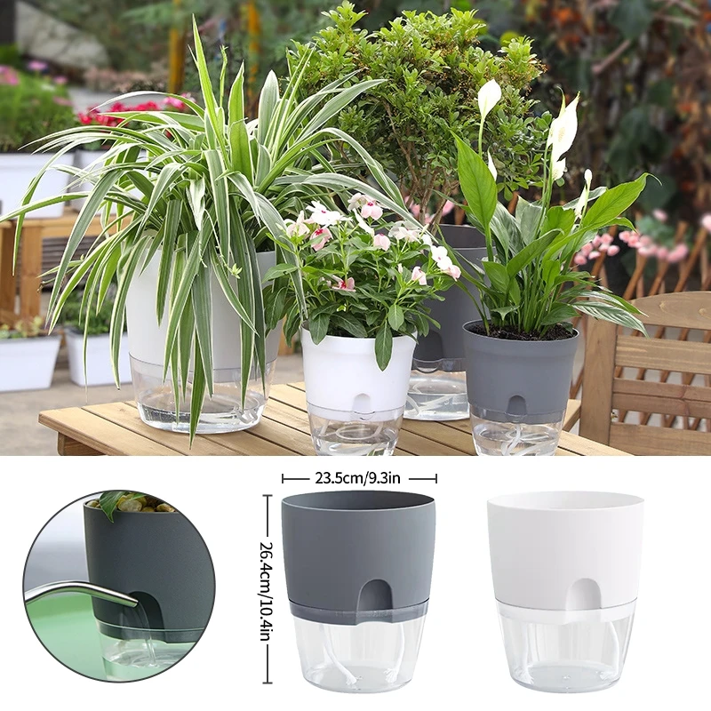 Hydroponic Flower Pot Plastic Self Watering Flowerpot Vases Green Plant ...
