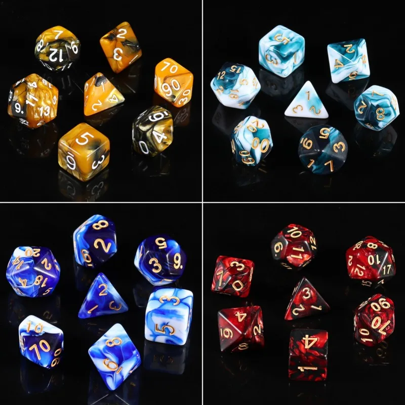 Colorful Polyhedral Dice Set with Pouch Double-Colors Gold Numbers of ...