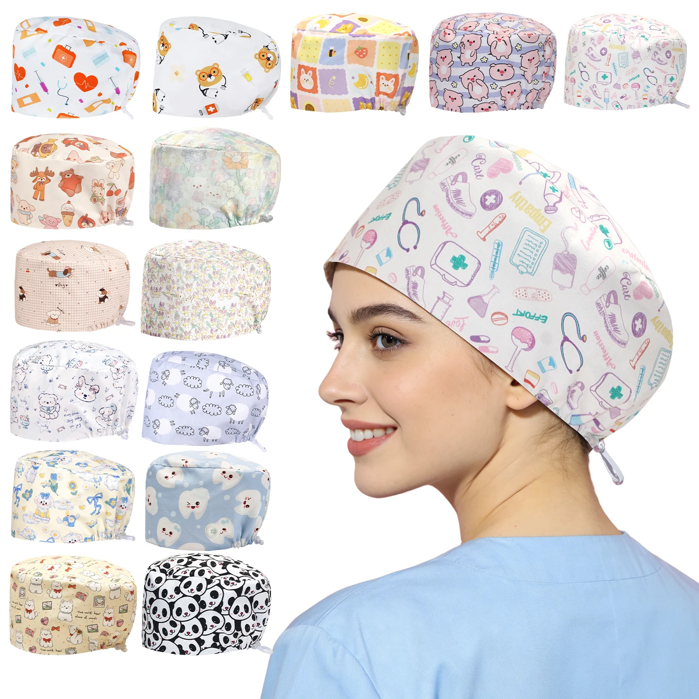 Surgical Scrub Caps Doctor Nurse Long Hair Cap Medical Dental Head Wear ...