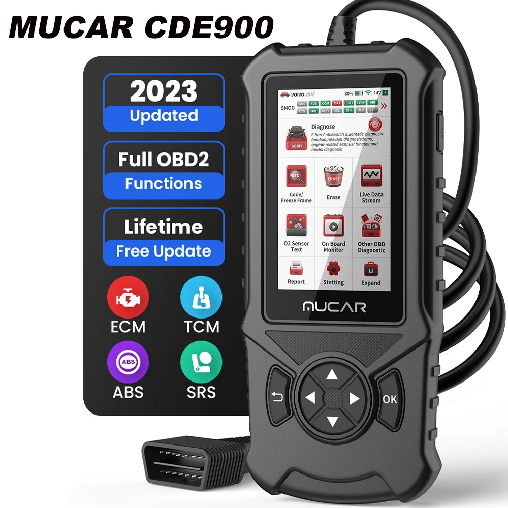 Mucar CDE900 OBD2 Car Diagnostic Scanner Tool, Motor TCM, ABS, Sistema ...
