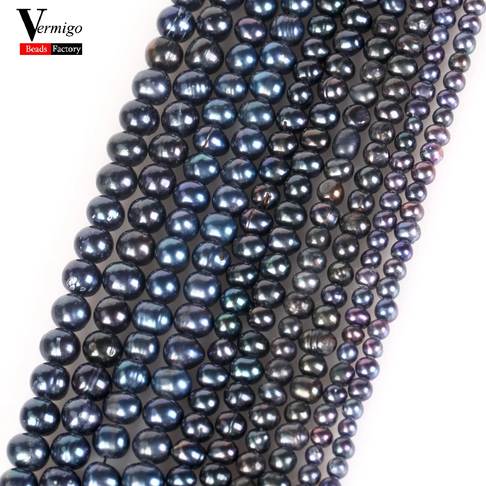 Natural-Black-Freshwater-Pearl-Beads-Quase-Forma-Redonda-Soco-para ...