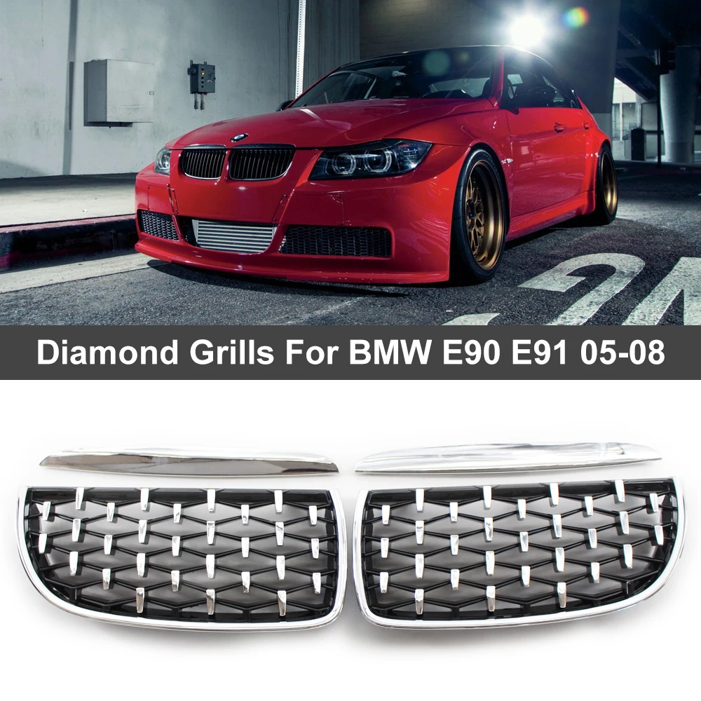 Diamond-Grill-Meteor-Style-For-BMW-3-Series-E90-E91-2005-2006-2007-2008 ...