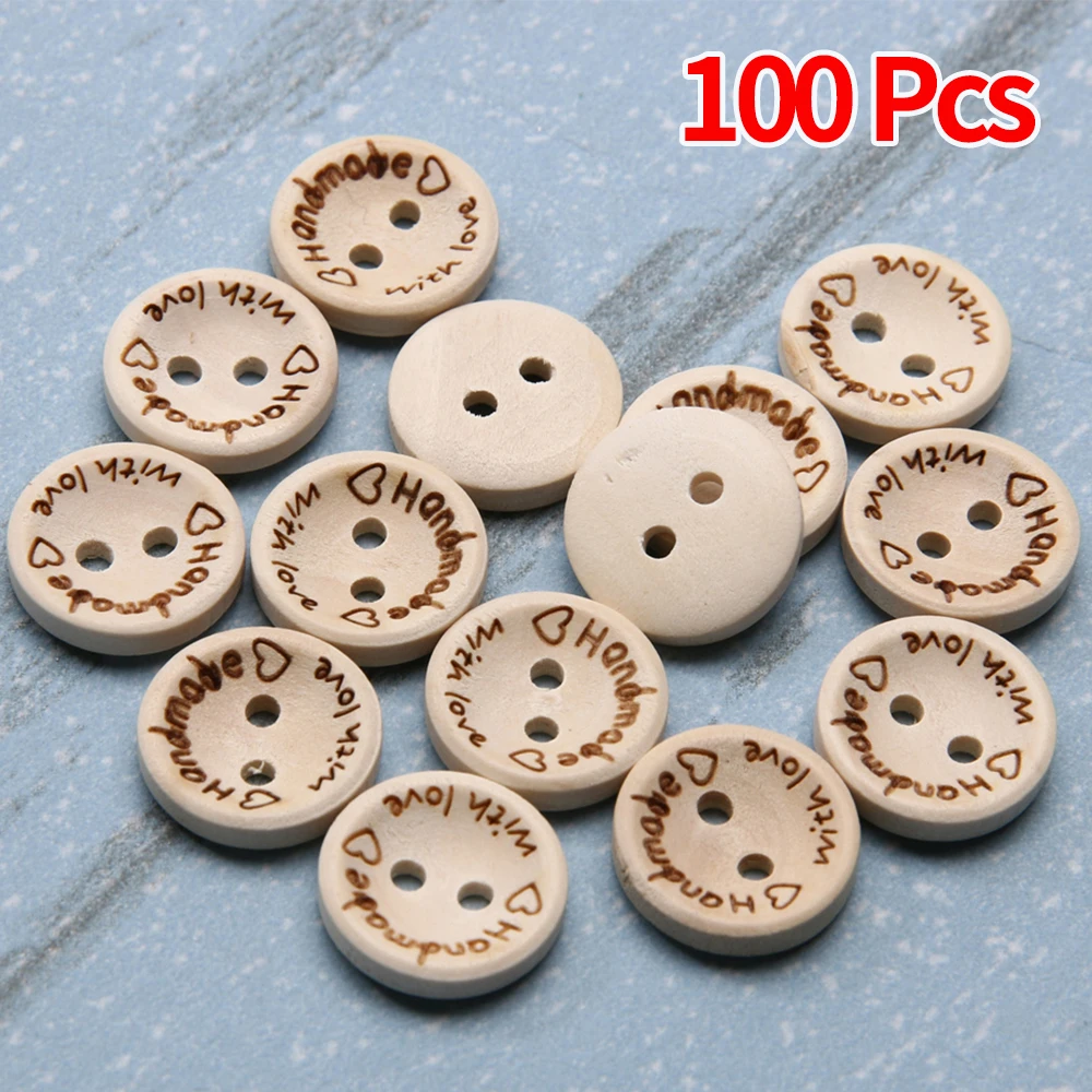 100Pcs-Wooden-Buttons-Sewing-Clothing-Buttons-Wooden-Handmade-Button ...