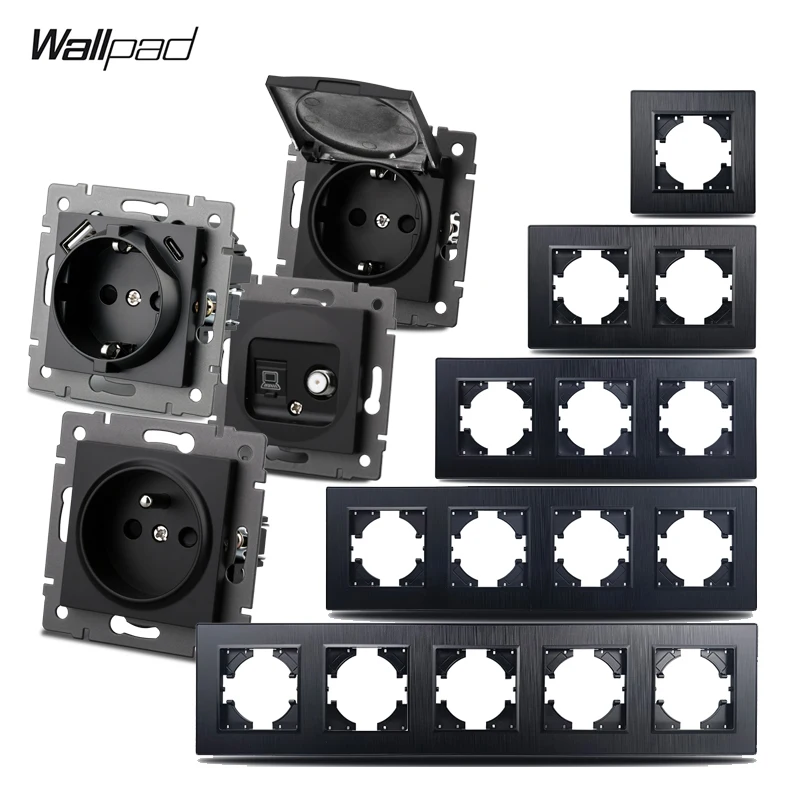 EU Standard Black Brushed Panel EU French Wall Socket, USB Fast ...