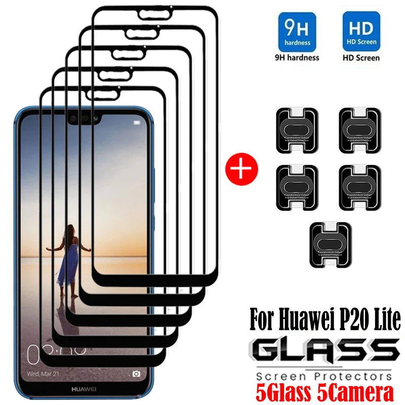 Funda completa de vidrio templado con pegamento para Huawei P20 Lite, Protector de pantalla de ...