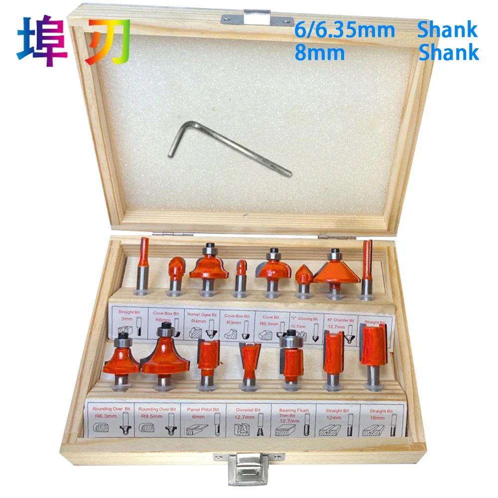 6mm-6-35mm-8mm-15Pcs-Router-Bit-Set-Trimming-Straight-Milling-Cutter ...