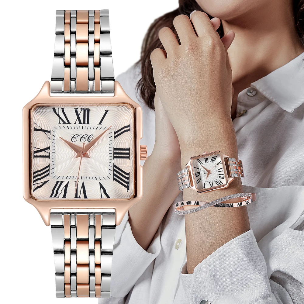 Women-s-Fashion-Roman-Design-Square-Watches-Room-Gold-Alloy-Strap ...