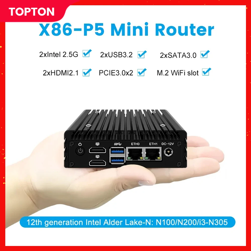 Topton X86 P5 Super Mini Router 12th Gen Intel i3 N305 N100 DDR5 ...